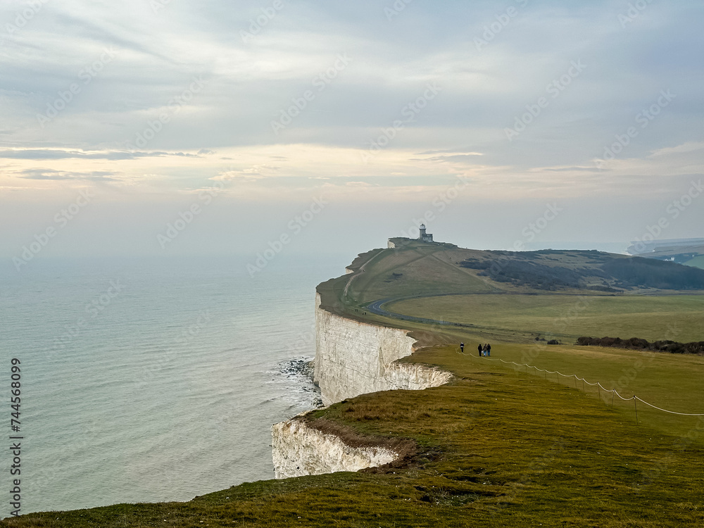 Eastbourne, England, UK. Belle Tout Lighthouse view from Seven Sisters ...