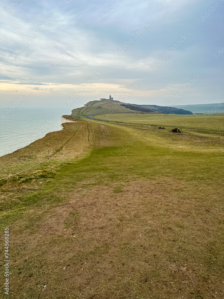Eastbourne, England, UK. Belle Tout Lighthouse view from Seven Sisters ...