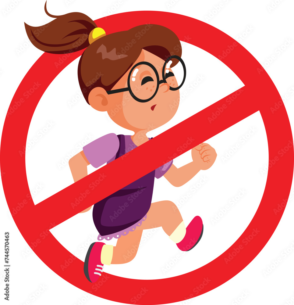 Stop Running Sign for Children Vector Cartoon Icon. Wet slippery floor ...