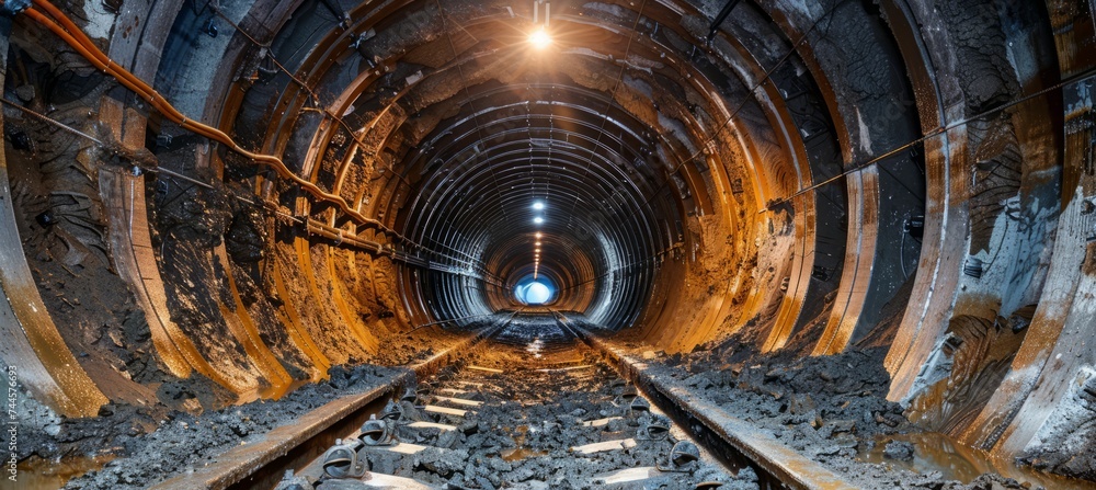 Underground train railway tunnel project construction. Generative AI ...