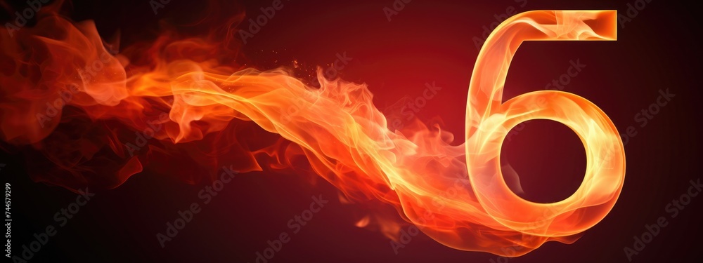 fire number 6 made of fire flames. number six symbol. isolated on black ...