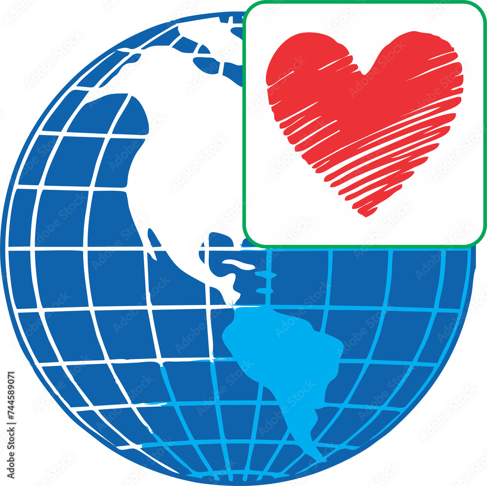 Let' s Love our earth. Eco world, planet earth with shield hand drawn ...