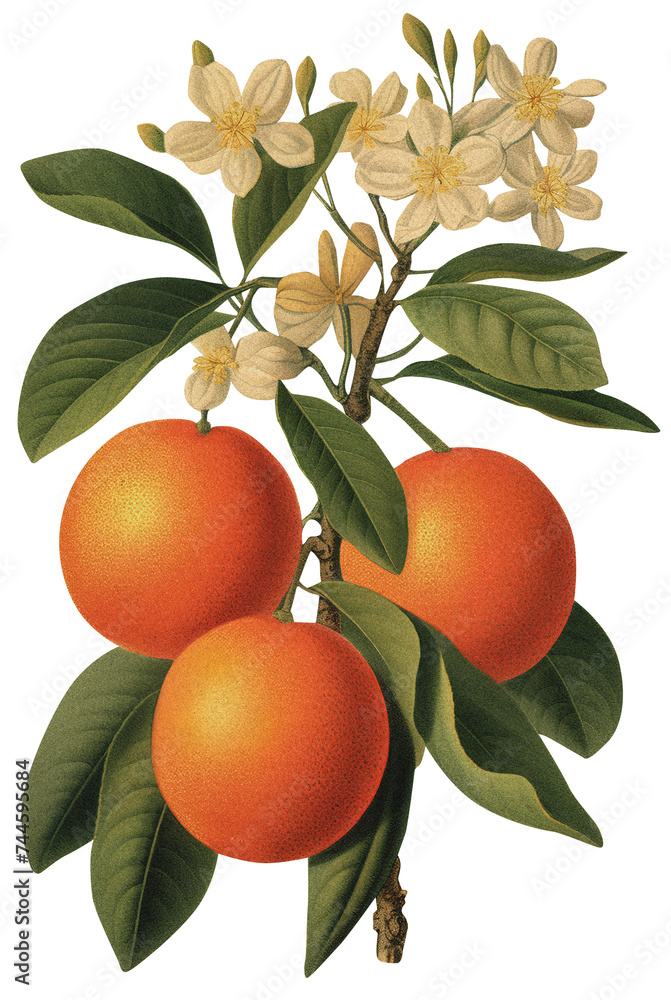 Grapefruit isolated on transparent background, old botanical ...