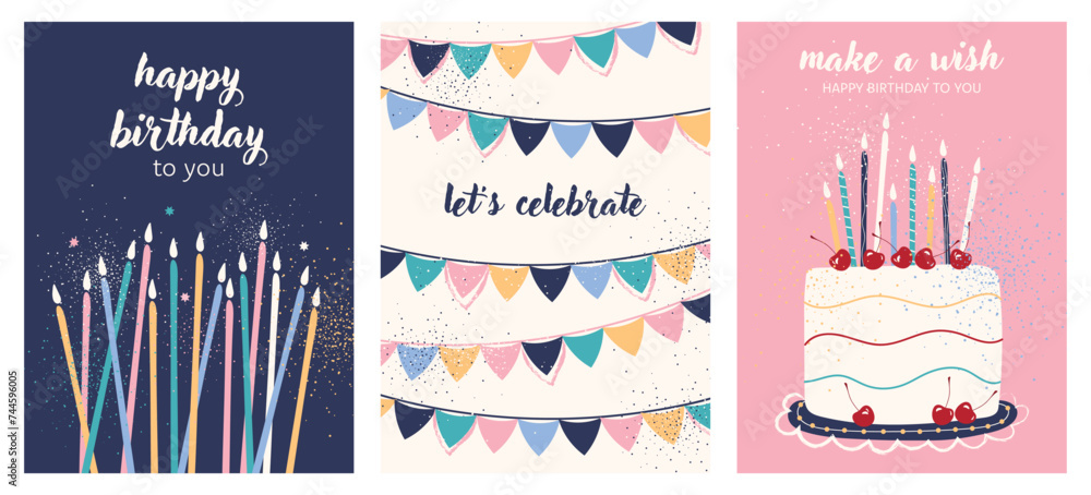 Happy Birthday. Birthday greeting cards. Invitation to the celebration ...