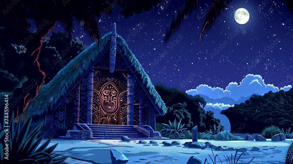 Vidéo Stock A traditional Maori wharenui with intricate carvings and ...