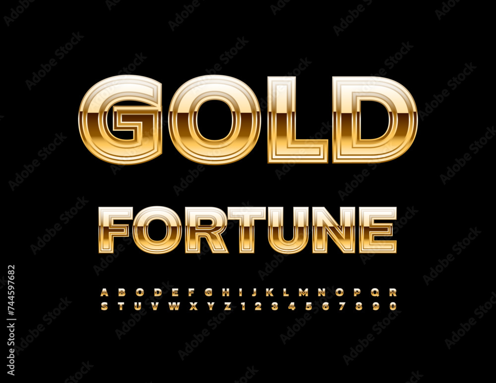 Vector cool emblem Gold Fortune. Chic Trendy Alphabet Letters and ...