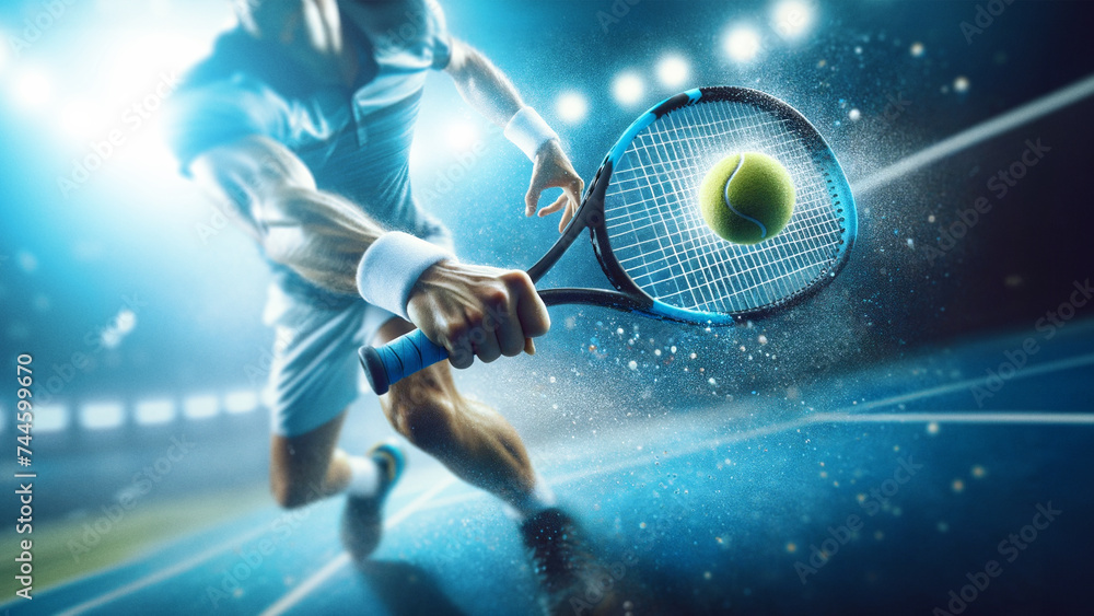 Dynamic tennis player in action on a professional court, intense ...