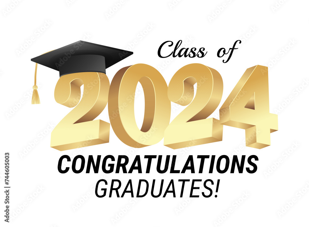 Class of 2024. Congratulations graduates gold graduation concept with ...