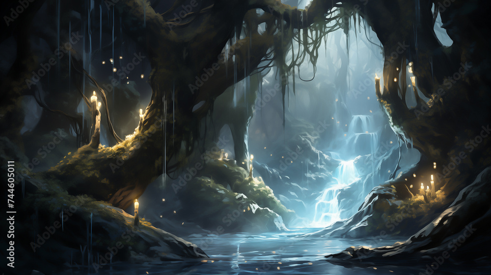 surreal landscape, prehistoric scenery river mountain man of caves ...