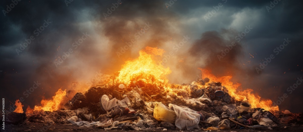 Incineration of household waste, including paper, food scraps, plastic ...