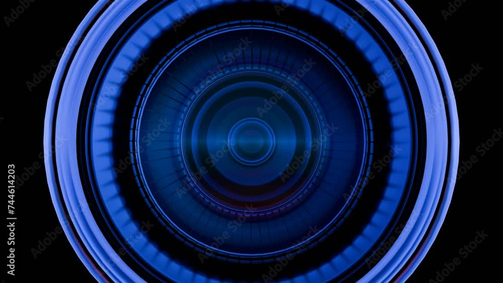 A close-up of a camera lens with multi-colored light painting effects ...