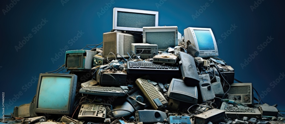 Recycling e-waste with used computer and laptop parts. Massive mixed ...