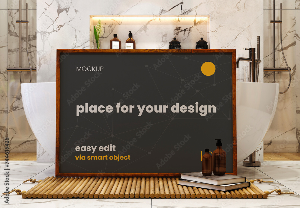 Bathroom Shower Poster Mockup 02 Stock Template | Adobe Stock