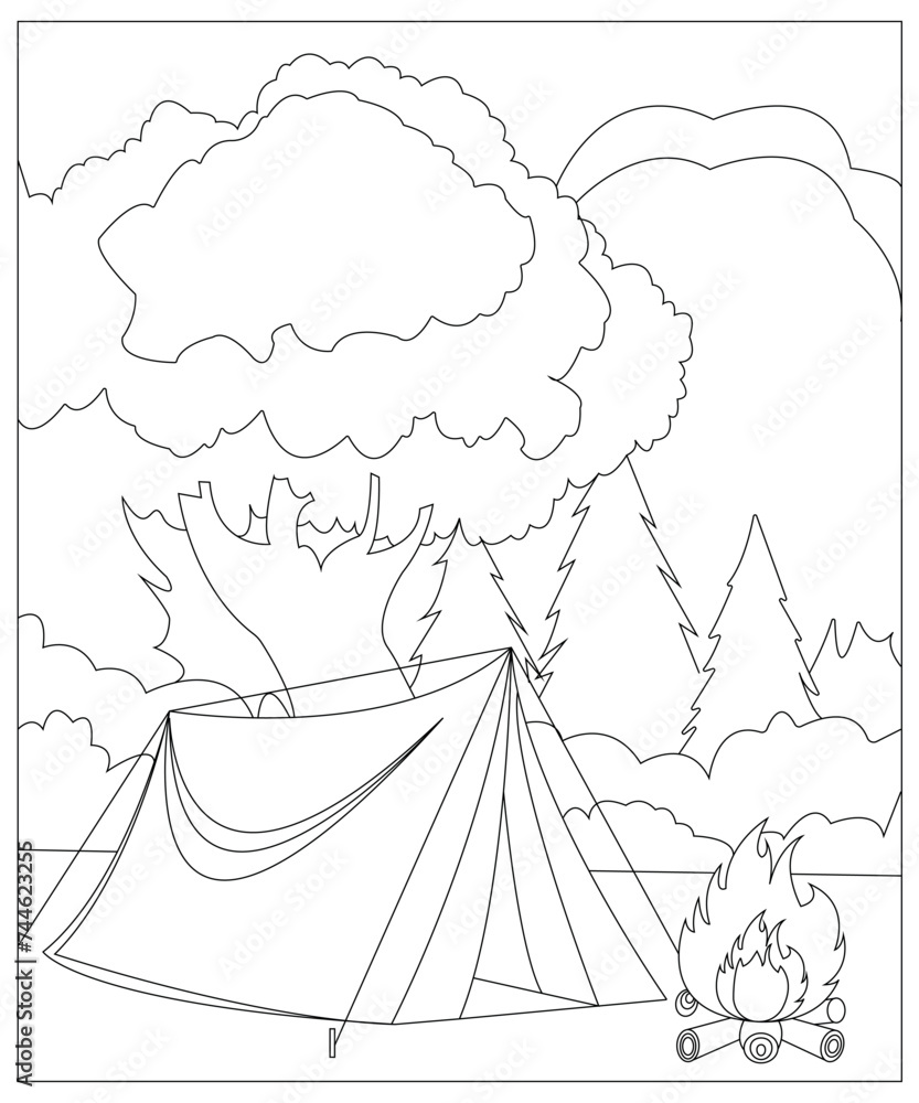 Camp coloring page ,Summer camp coloring book, Colouring book, Camp ...