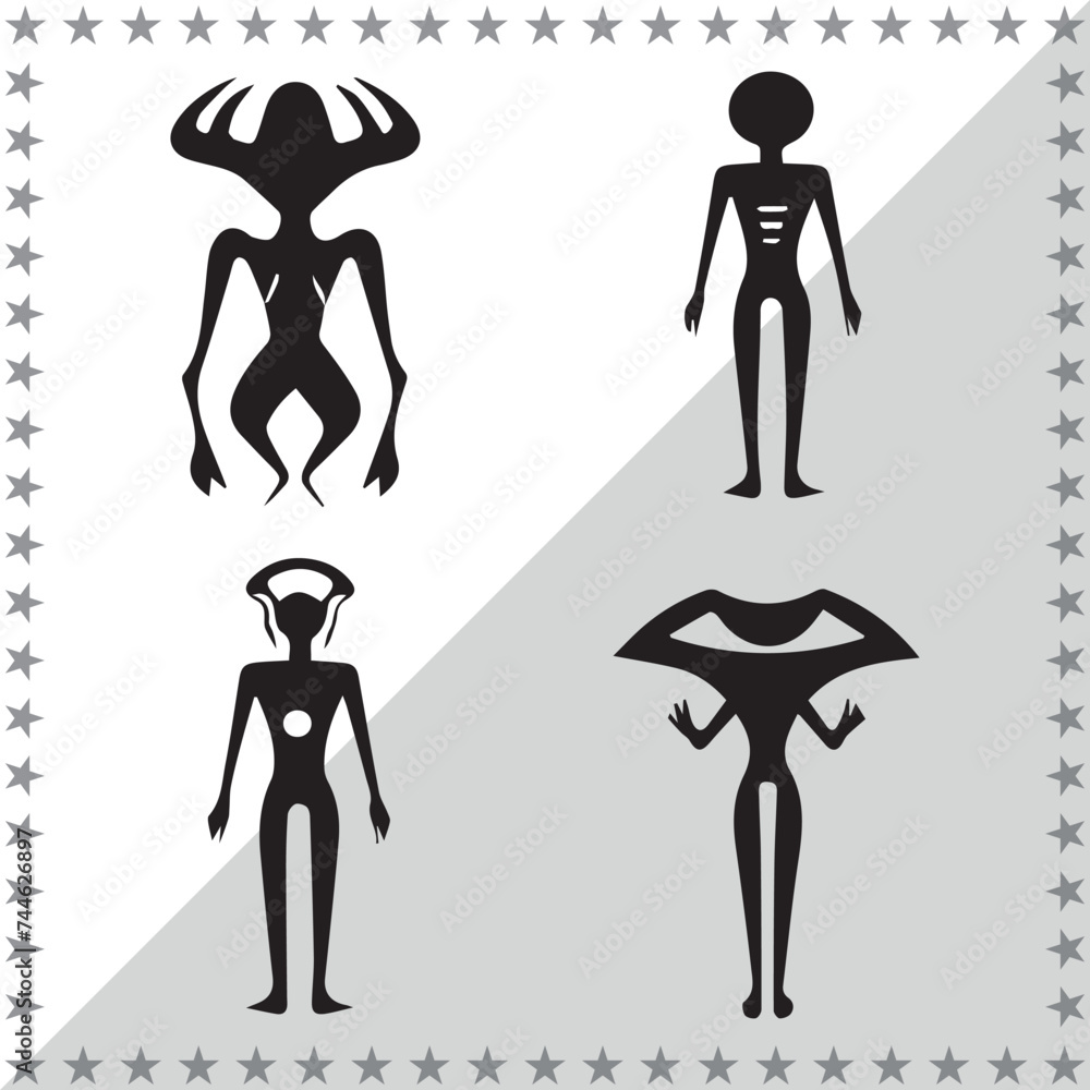 Alien Silhouette, cute Alien Vector Silhouette, Cute Alien cartoon ...