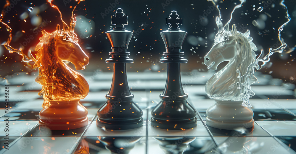 One fiery black knight and watery white knight is battling in the ...