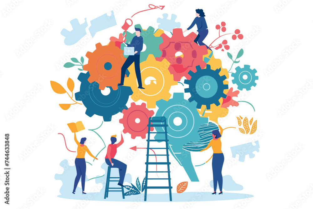 People Helping to Shift Gears on a Human Brain, Concept of Changing ...