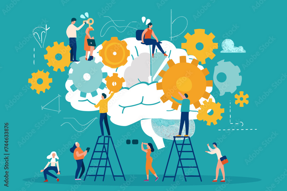 People Helping to Shift Gears on a Human Brain, Concept of Changing ...