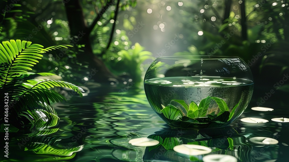 Crystal clear water drop background is green full of vitality and lush ...