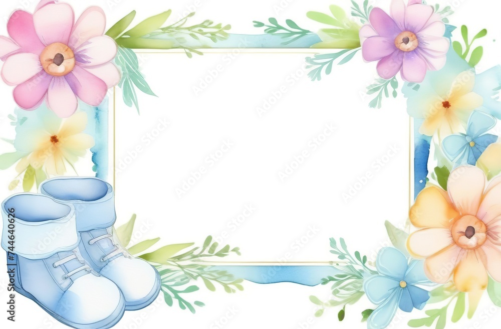 Baby born frame with draw flowers, bow, baby bottle and booties ...