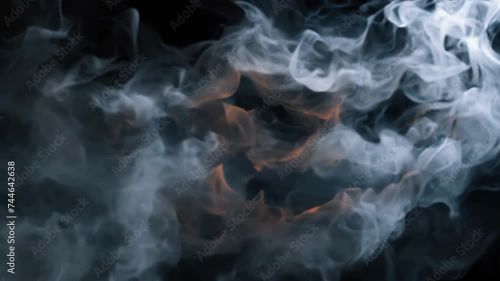 Scary evil face made of cigarette smoke. Steam cloud on black ...