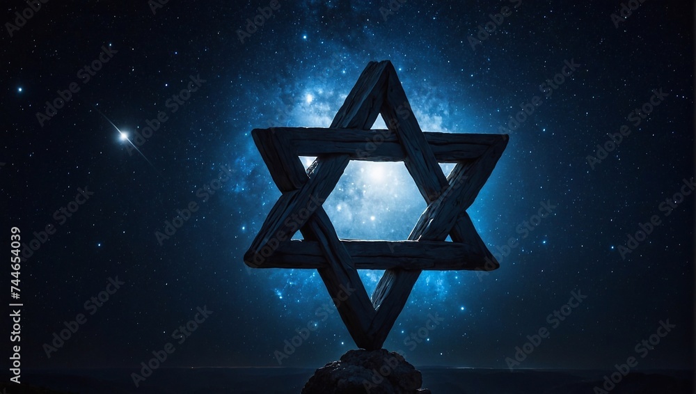 Star of David in the night sky. Starry sky and Megan David. Symbol of ...