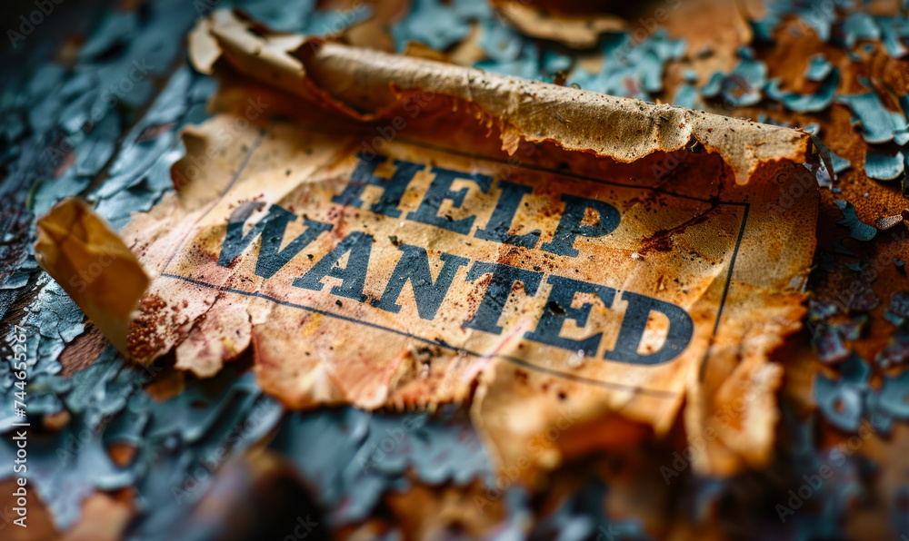 Simple HELP WANTED notice on a torn piece of paper, symbolizing job ...