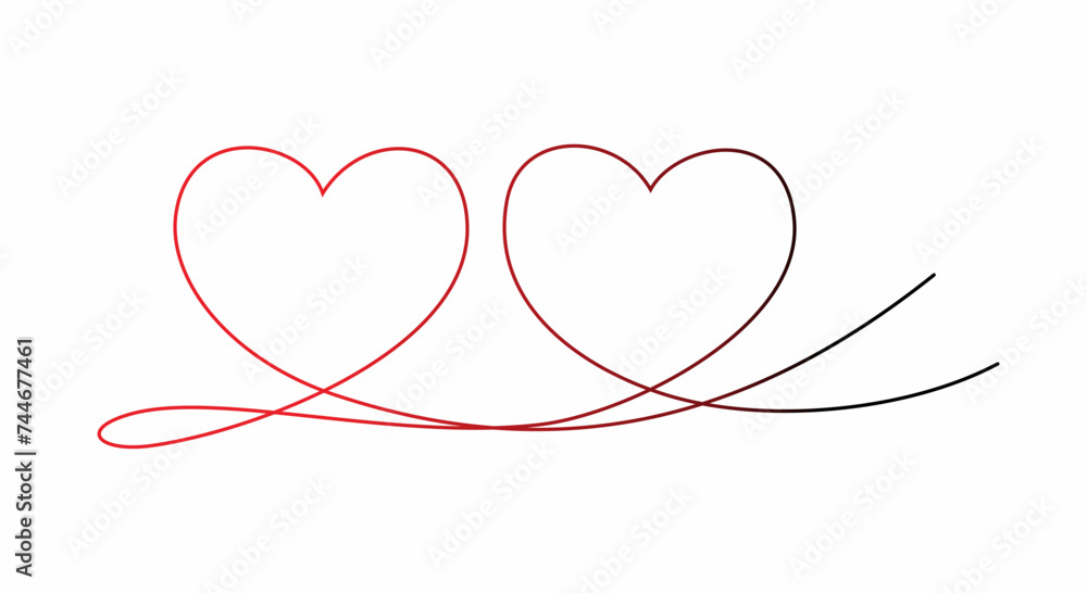Artistic one continuous line makes two hearts shape. Two linked heart ...