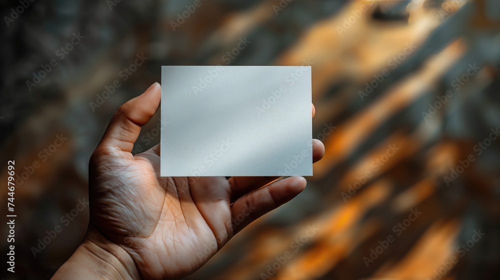 Mockup concept of hand and blank business card without logo and text ...
