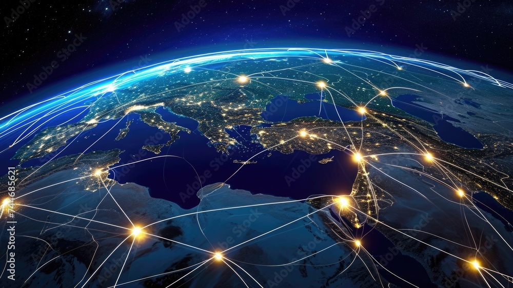 mobile network wires elegantly entwine the North Africa countries ...