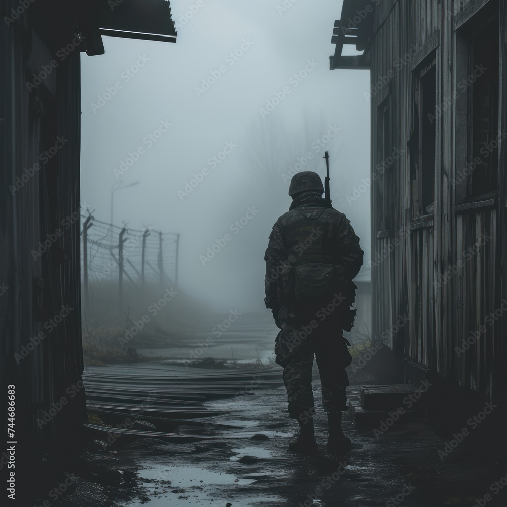 A soldier feels sad, traumatized, cries and expresses despair in the ...