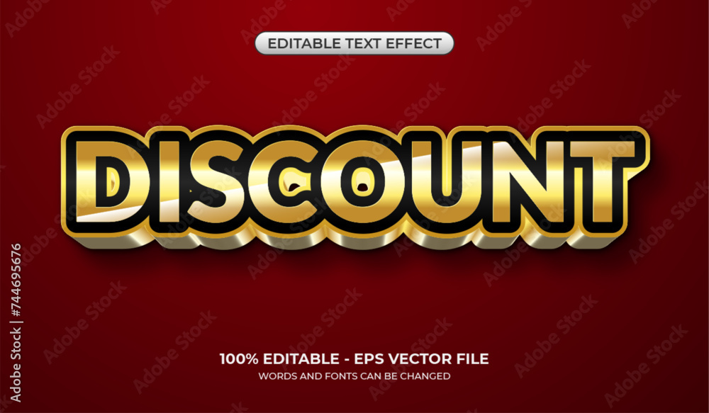 Discount text effect. 3d glossy gold font mockup. Editable realistic ...