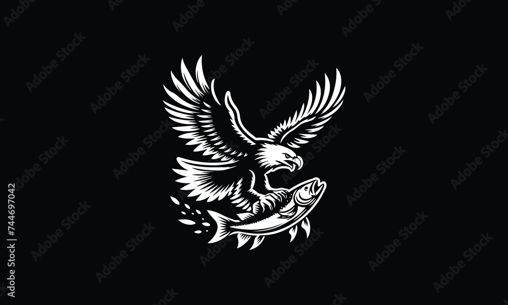 Vetor de eagle with wings, fish, eagle catching fish, eagle logo, eagle ...