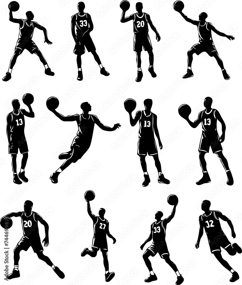 Basketball male player character sheet, group of different icon, vector ...