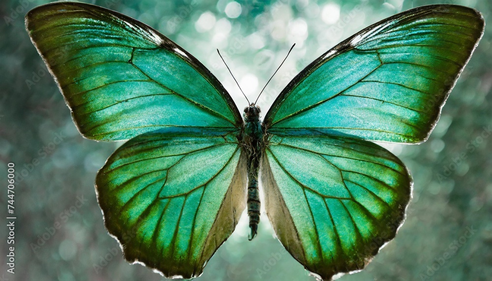 una imagen de una mariposa con alas verdes al estilo esmeralda y azul ...