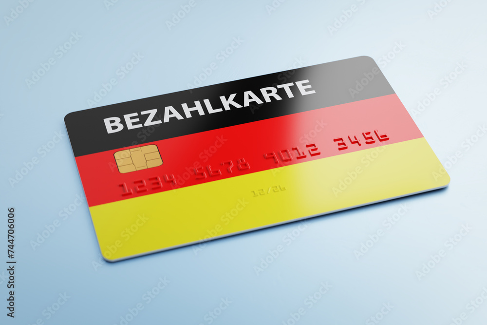 A debit card with the German flag and the label "Bezahlkarte" (payment ...