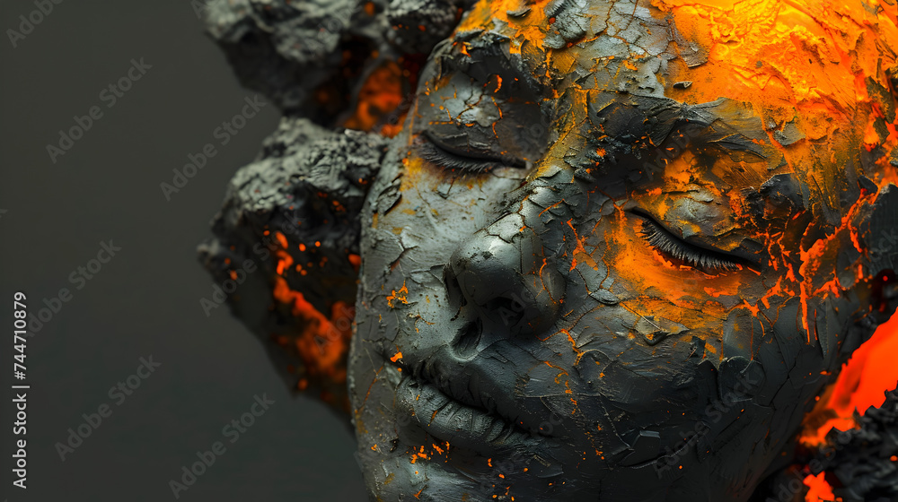 an artwork which shows a woman with an orange skin, in the style of ...