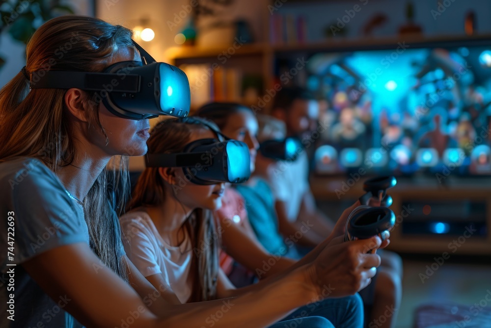 A family using a multi-dimensional entertainment system in their living ...