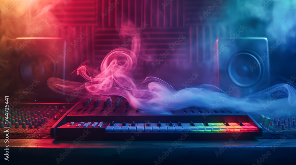 The sound wave on the audio equipment control, entertainment concept ...