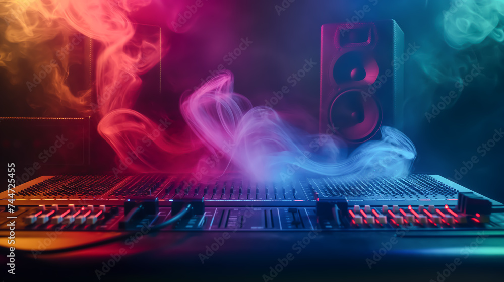 The sound wave on the audio equipment control, entertainment concept ...