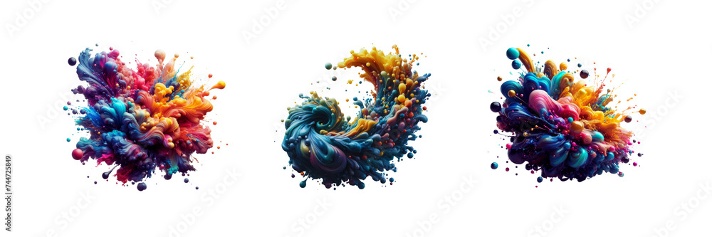 Set of oil color splash, illustration, isolated over on transparent ...