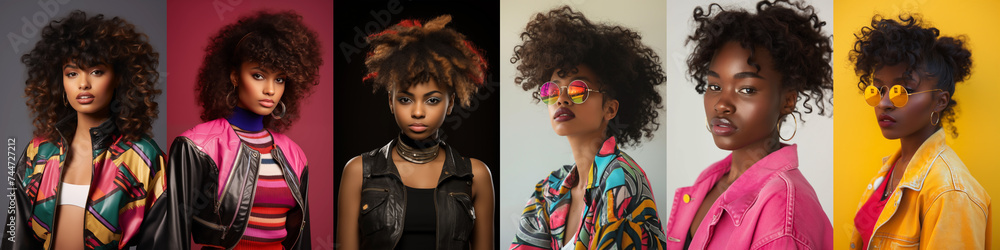 Set of 1980s fashion African american woman - mullet hairstyle - pop ...