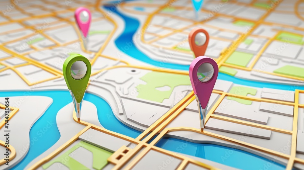 Explore urban navigation: abstract city map with destination markers ...