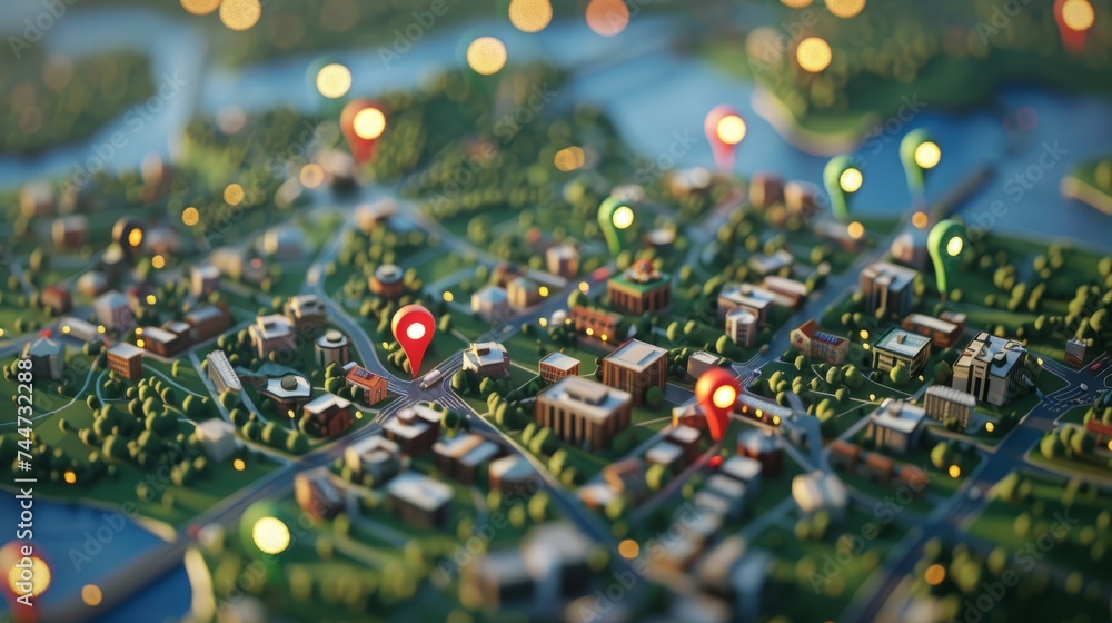 Discover urban navigation: detailed 3d render of city map with pin ...