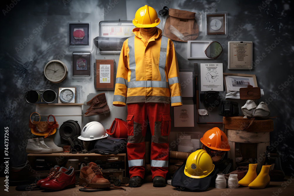 World Day for Safety and Health at Work. Protective clothing and helmet ...