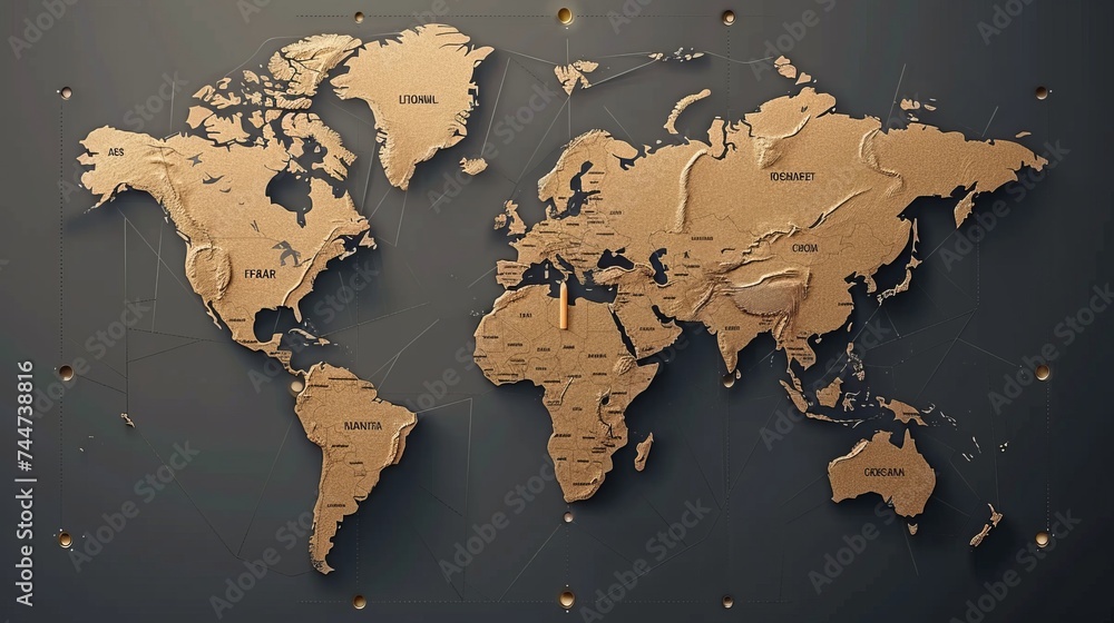 Explore the globe: detailed vector world map with pointers - perfect ...