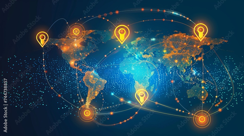 Explore the globe: detailed vector world map with pointers - perfect ...