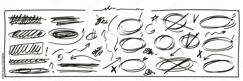 Vetor de Collection of linear design elements for notes. Hand drawn ...