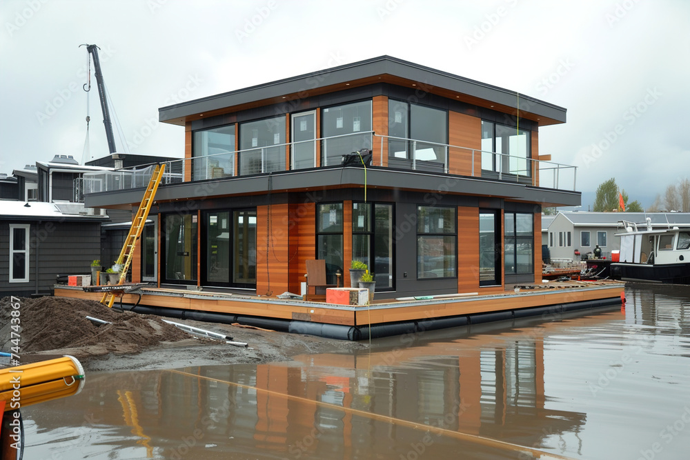 Modern floating homes, designed to withstand floods, showcasing ...