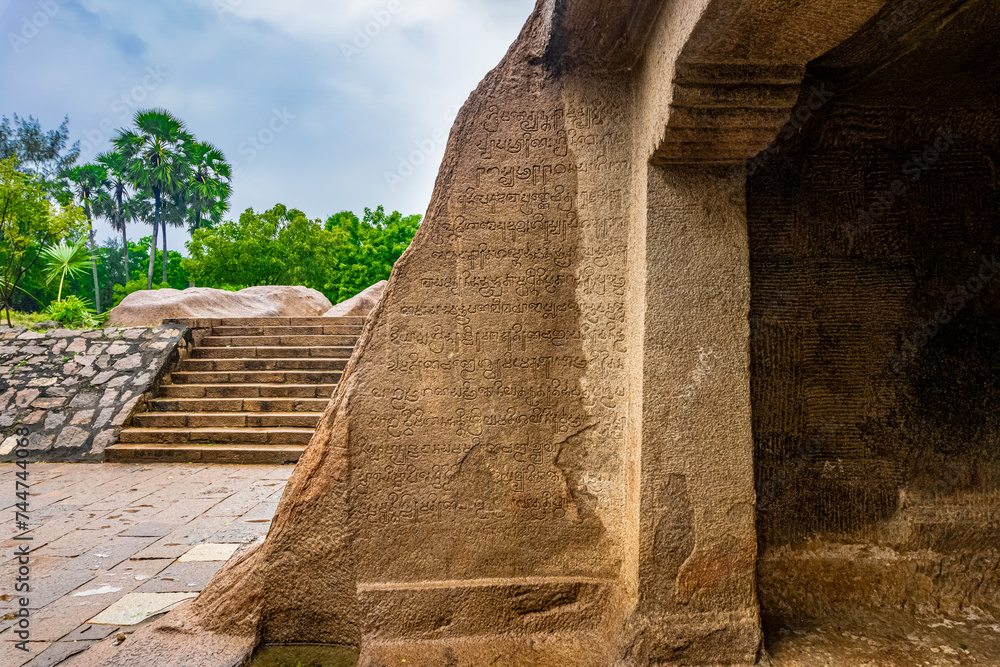 An Ancient Tamil Letters Inscription or Vattezhuthu or grantha script ...